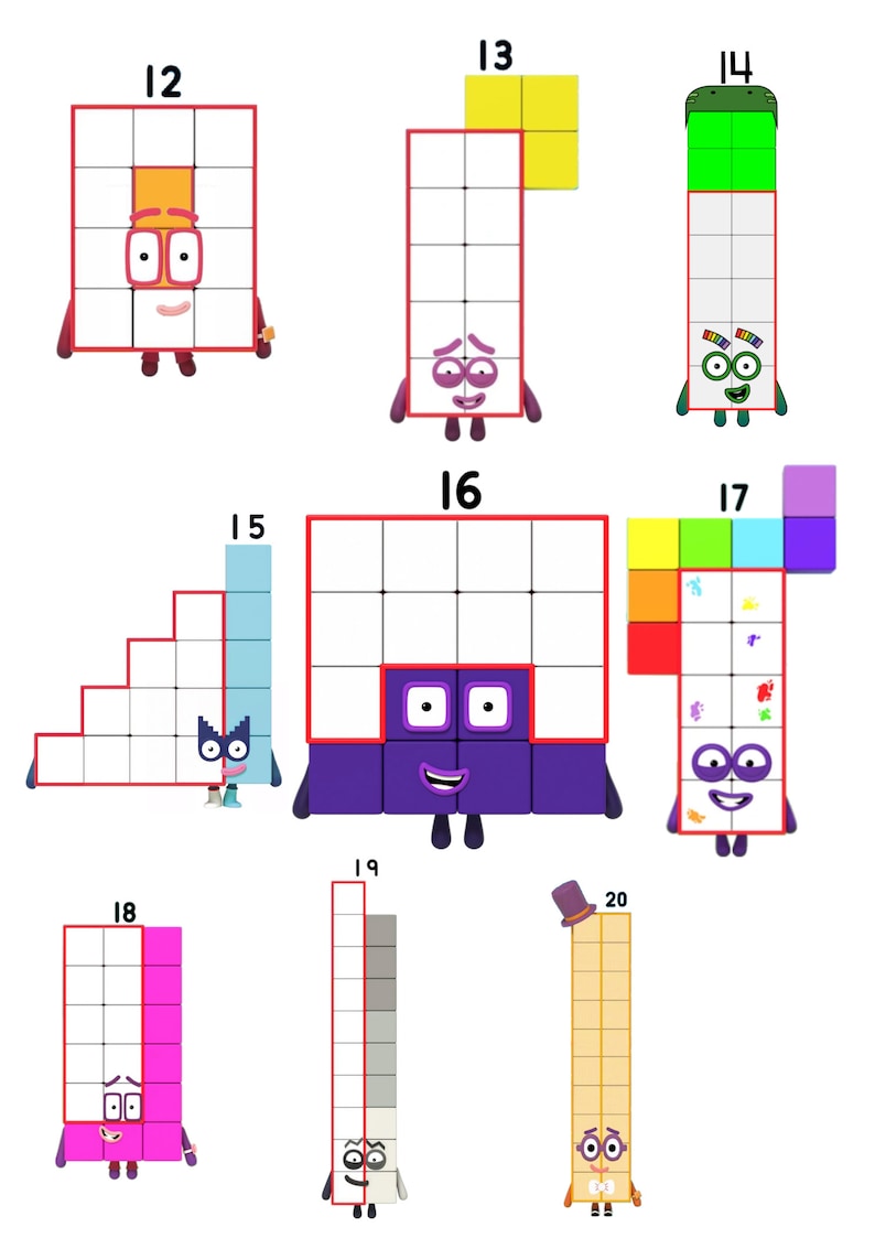 Numberblocks 0-20 and 30,40,50,60,70,80,90,10, Coloring Page 0-10 - Etsy