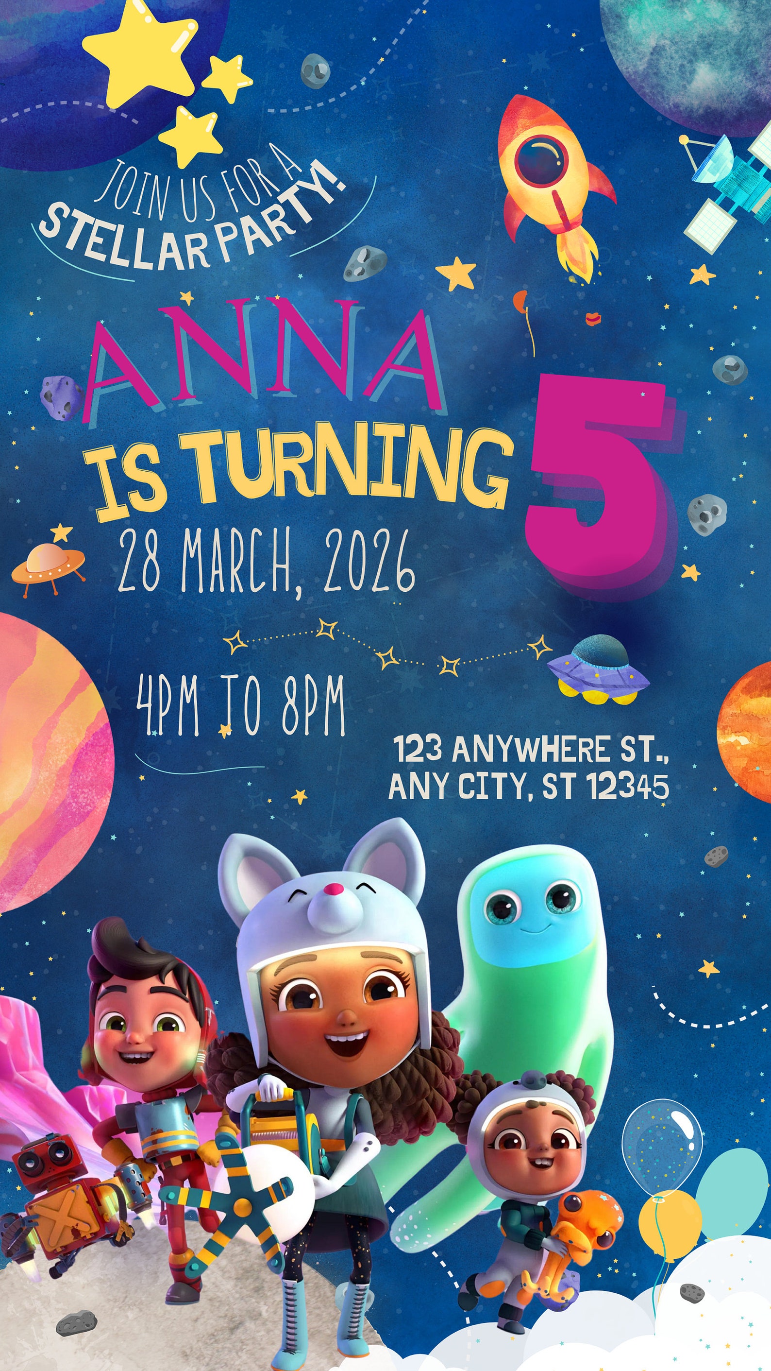 Interstellar Ella, Printable Birthday Invitation, Digital Birthday ...