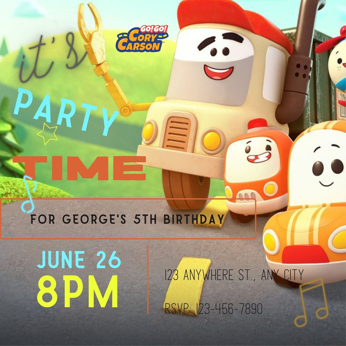 Go! Go! Cory Carson Birthday Invitation: Customizable Canva Template ...