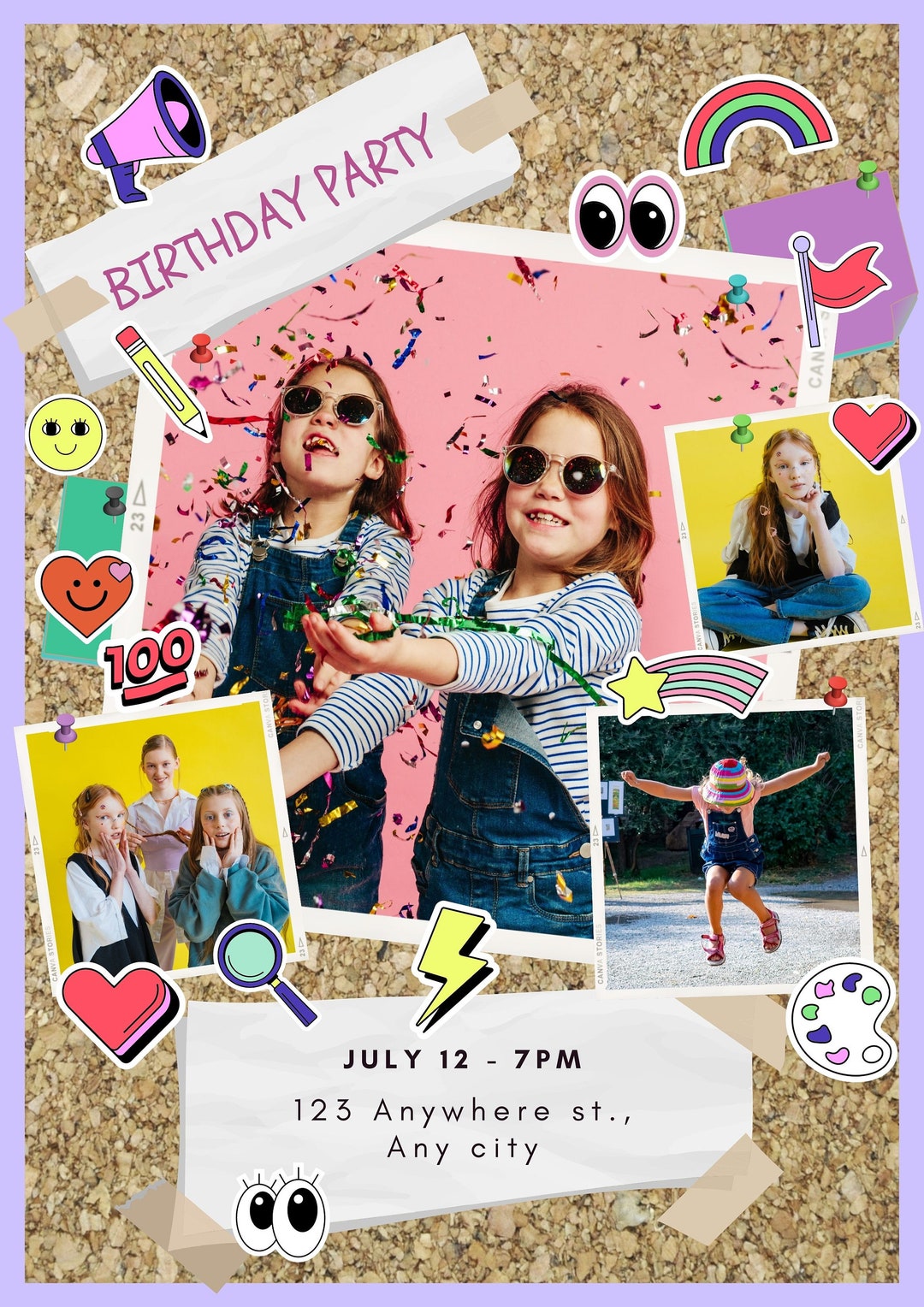 Editable Colorful Fun Girl Birthday Invitation, Party Time for Girls ...