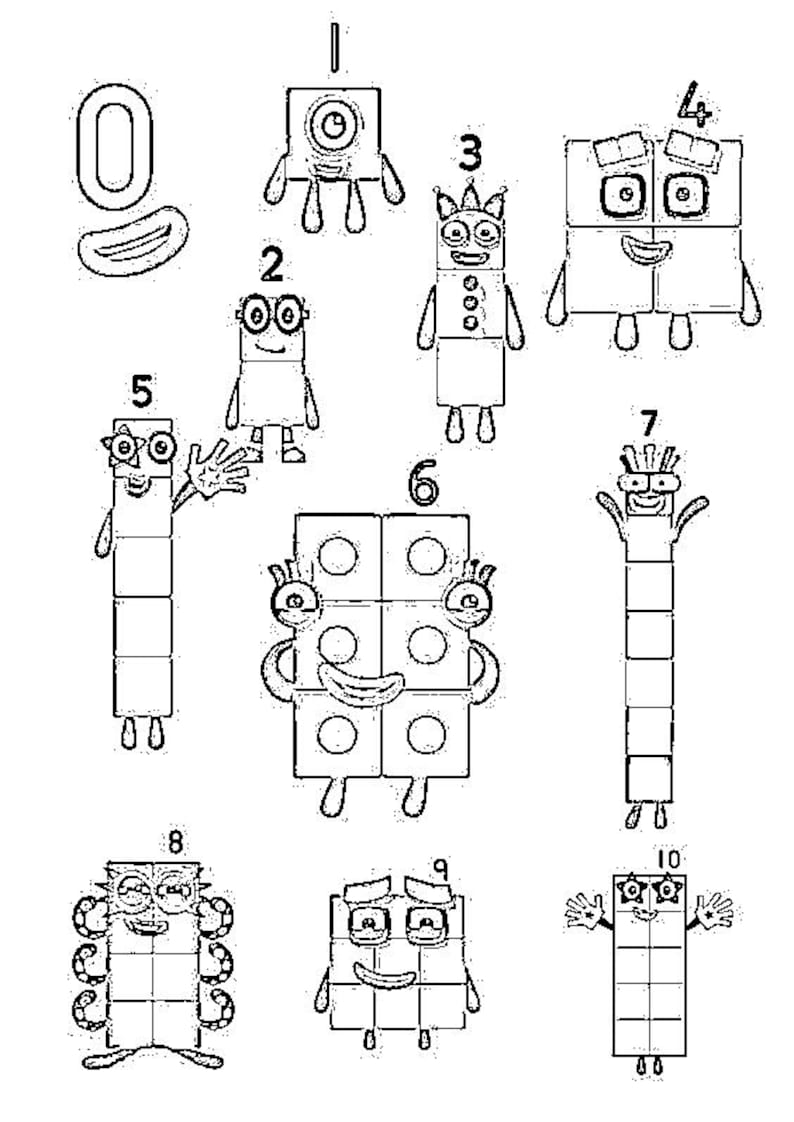 Numberblocks 0-20 and 30,40,50,60,70,80,90,10, Coloring Page 0-10 - Etsy