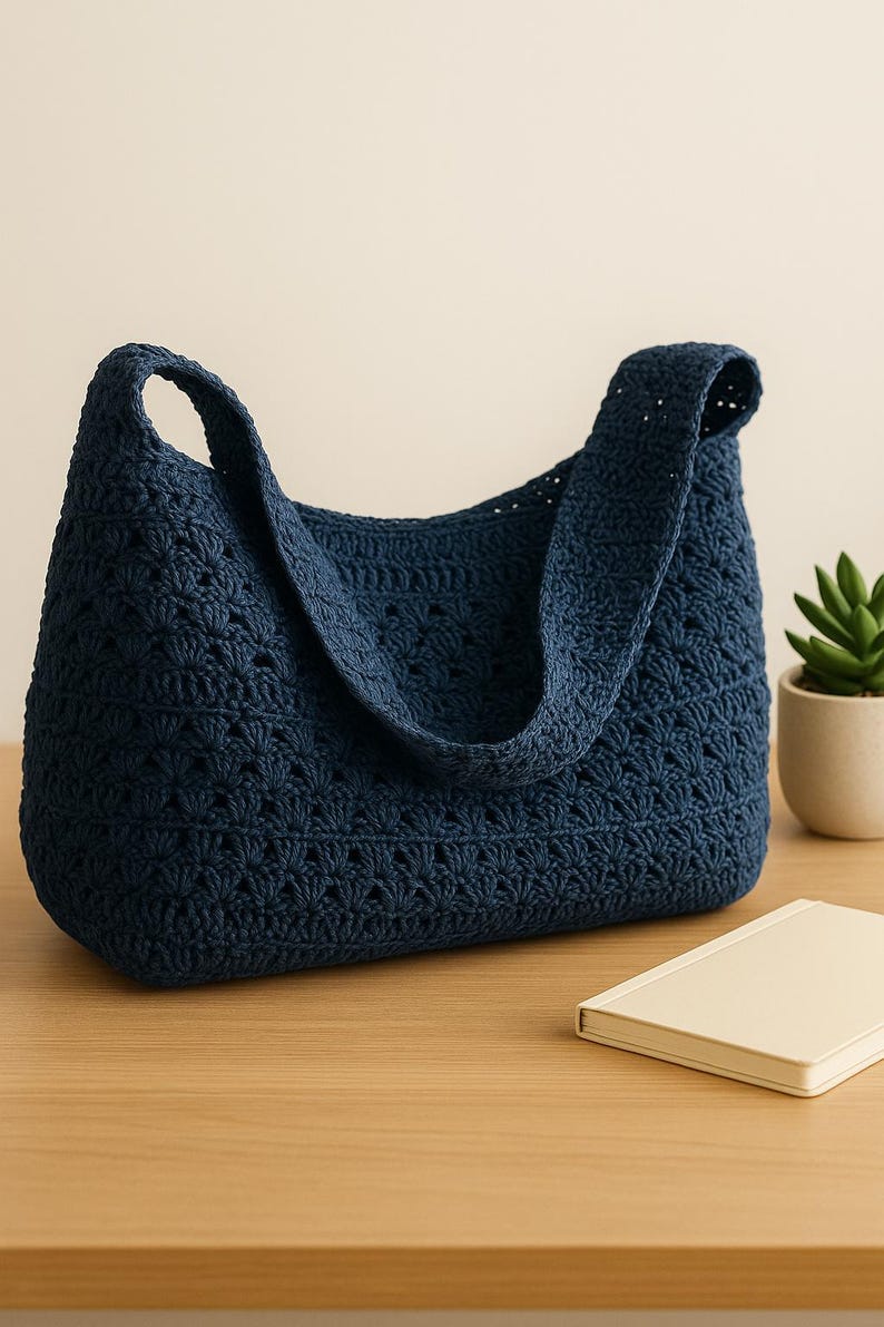 Handmade Navy Blue Crochet Shoulder Bag - Etsy