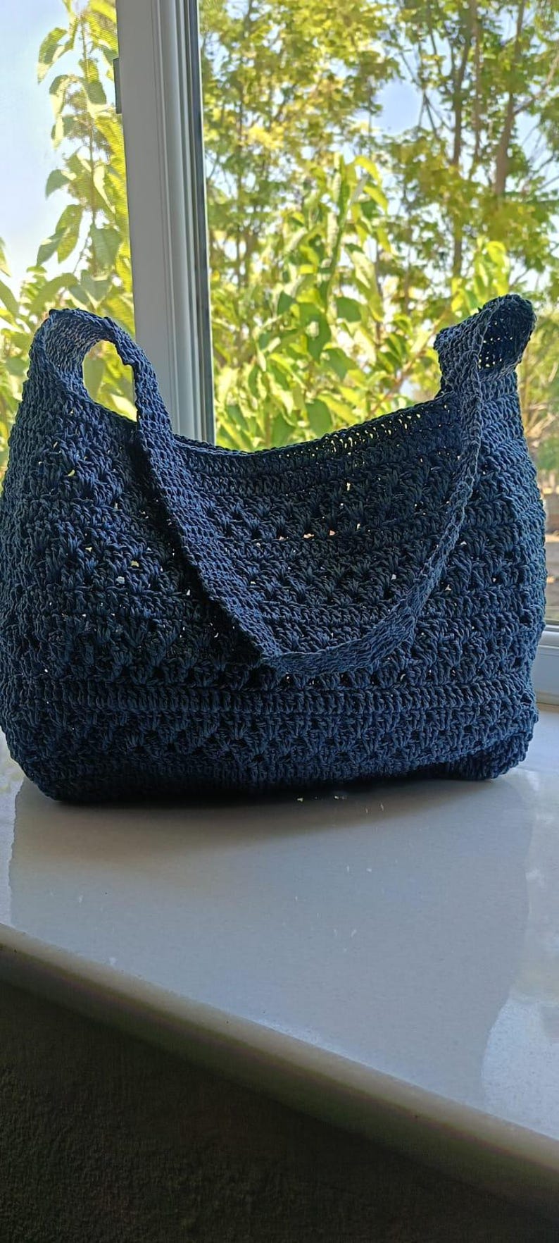 Handmade Navy Blue Crochet Shoulder Bag - Etsy