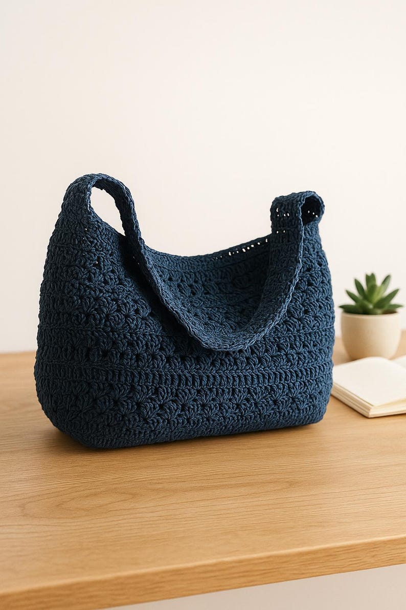 Handmade Navy Blue Crochet Shoulder Bag - Etsy