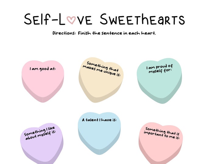 Self-love Sweethearts Valentine's Day Therapy Worksheet - Etsy