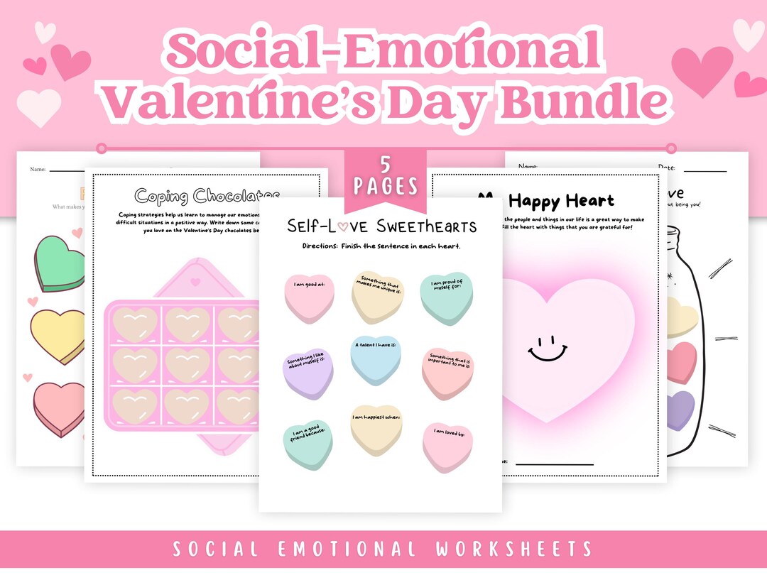 Valentine's Day SEL Worksheet Bundle- Kid's Social Emotional Worksheets ...