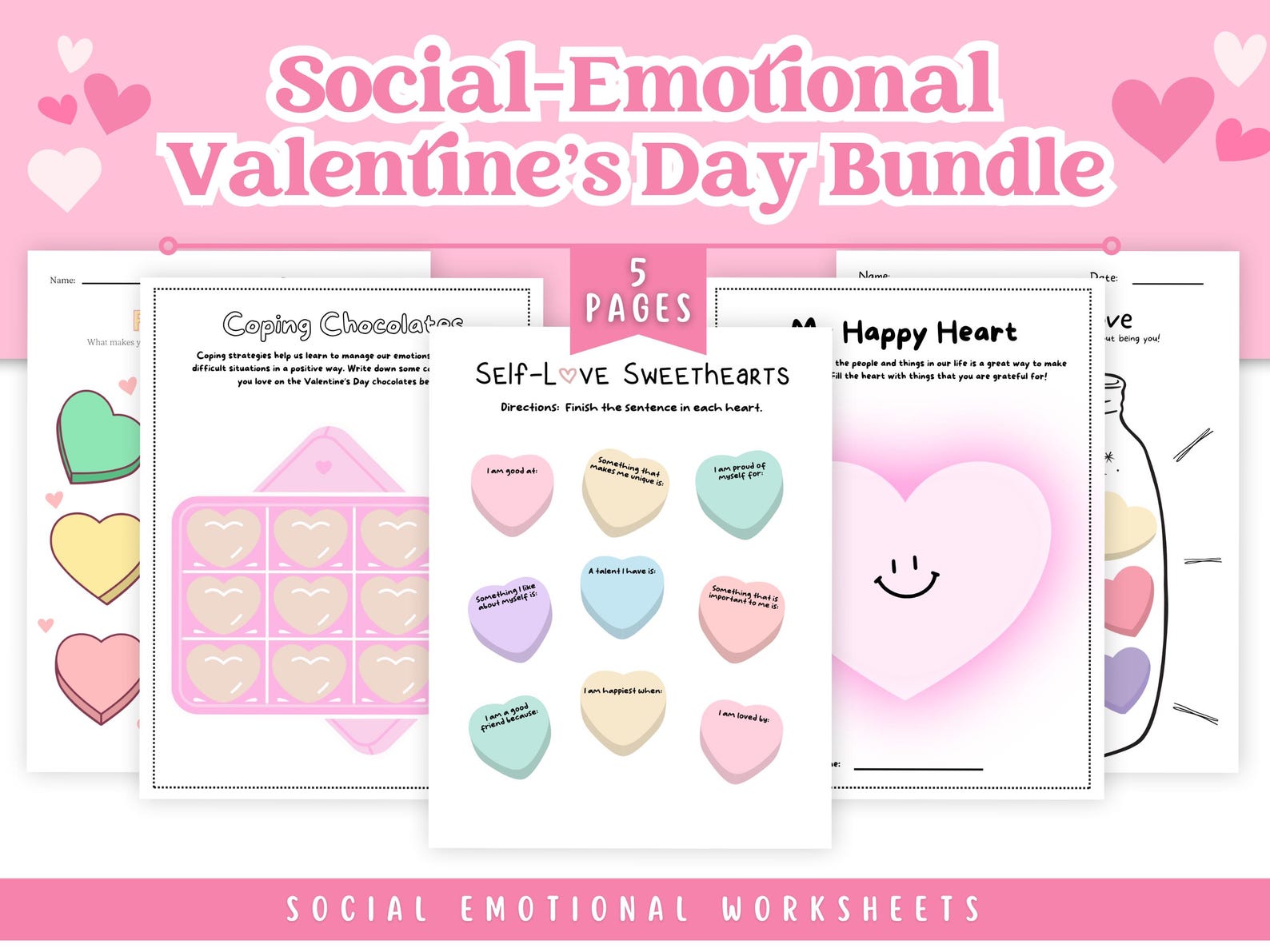 Valentine's Day SEL Worksheet Bundle- Kid's Social Emotional Worksheets ...