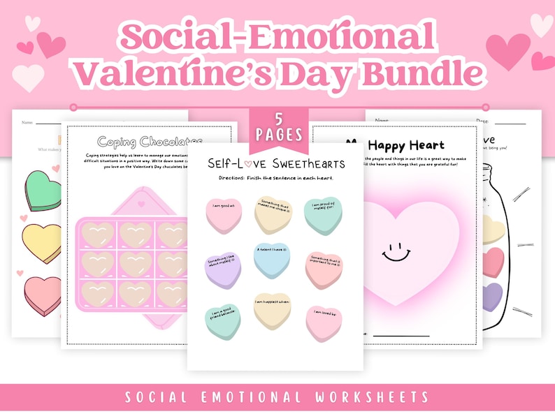 Valentine's Day SEL Worksheet Bundle- Kid's Social Emotional Worksheets ...