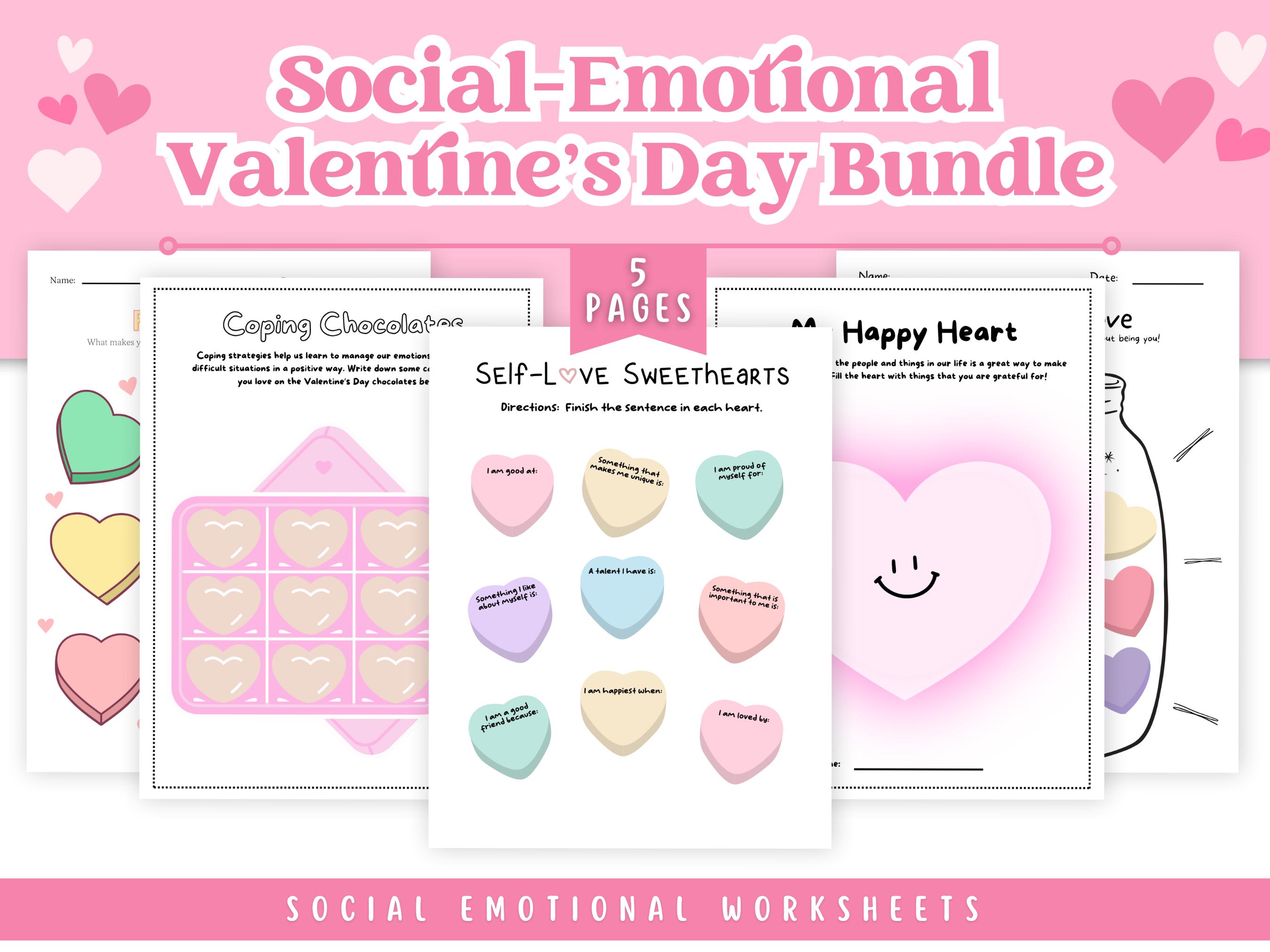 Valentine's Day SEL Worksheet Bundle- Kid's Social Emotional Worksheets ...