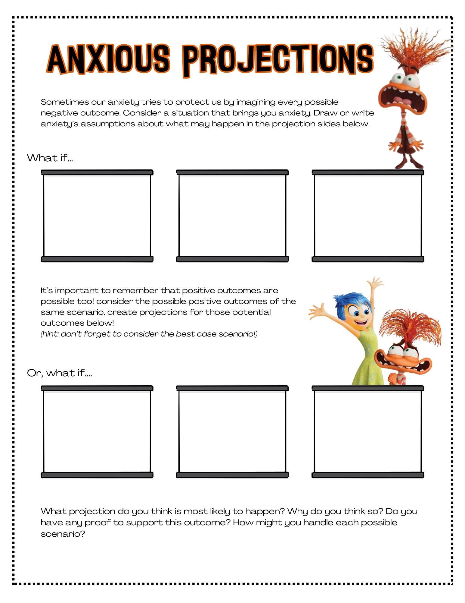 Inside Out 2 Anxiety Thought Challenging SEL Worksheet - Etsy