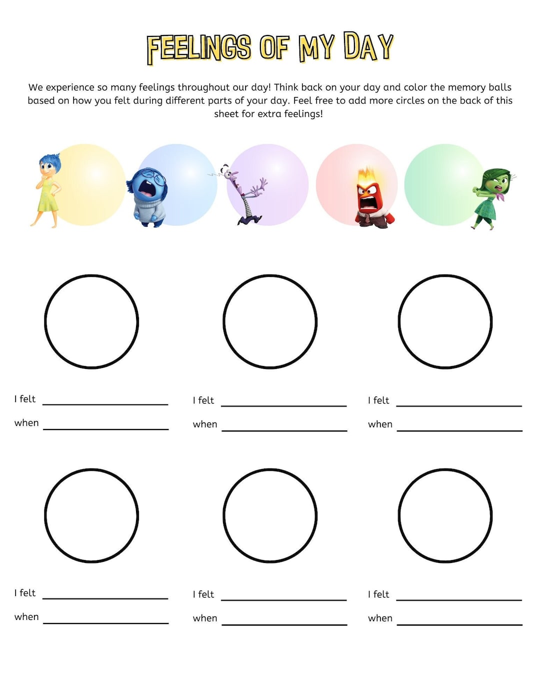 Feelings of My Day SEL Therapy/classroom Worksheet - Etsy