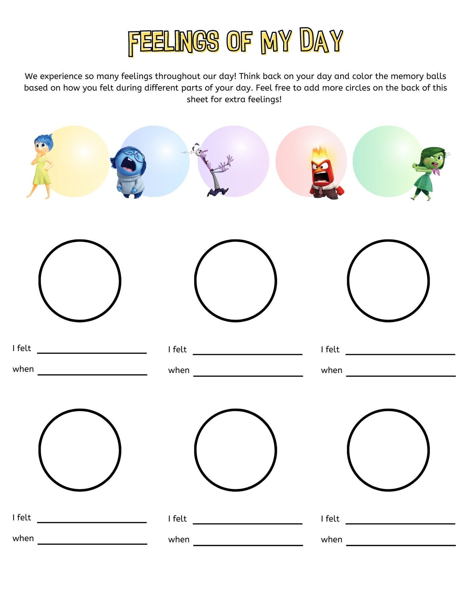 Feelings of My Day SEL Therapy/classroom Worksheet - Etsy