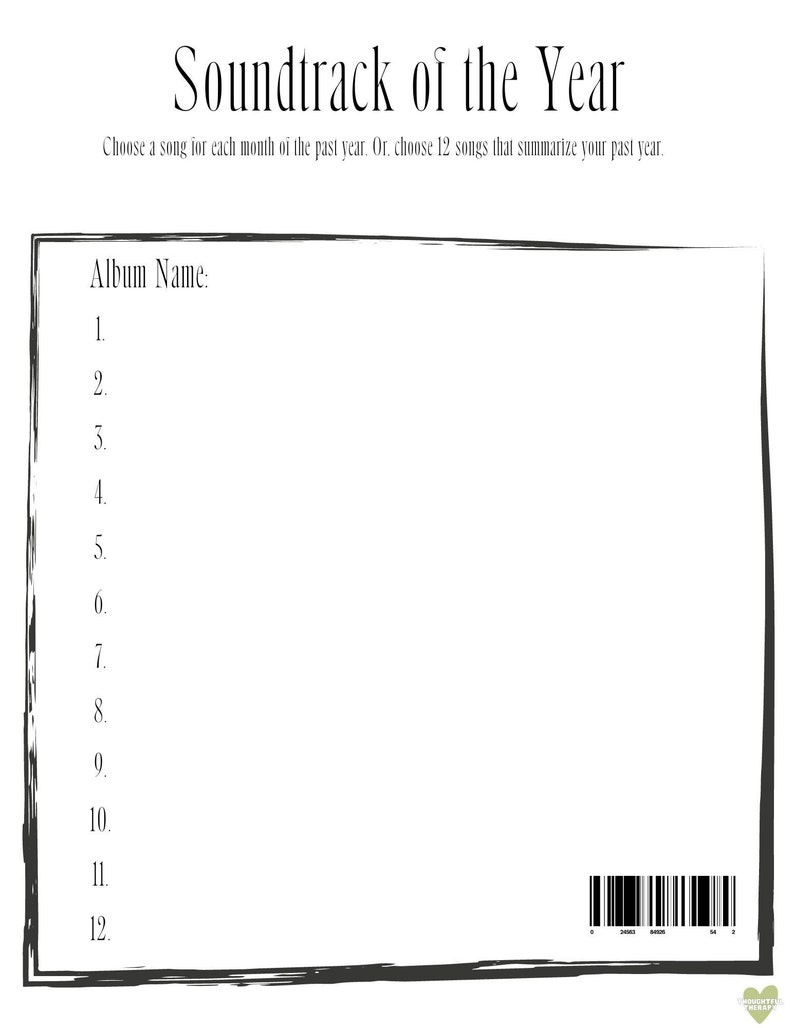 Soundtrack of the Year Therapy Worksheet - Etsy