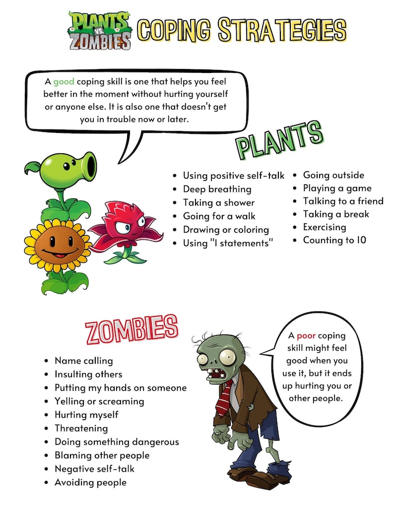 Pvz Coping Strategy Therapy Worksheet - Etsy