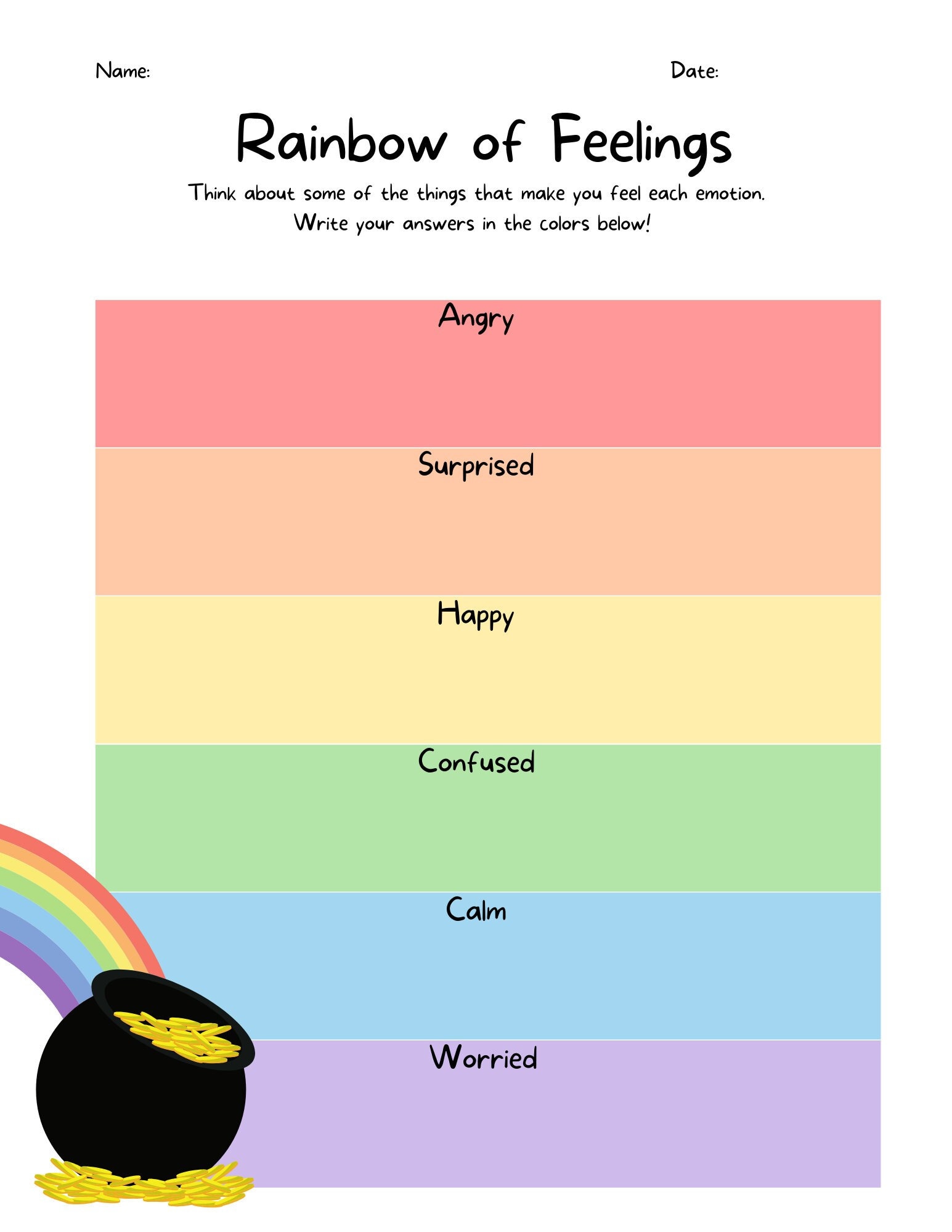 Rainbow of Feelings Emotional Regulation St Patricks Day SEL Classroom ...