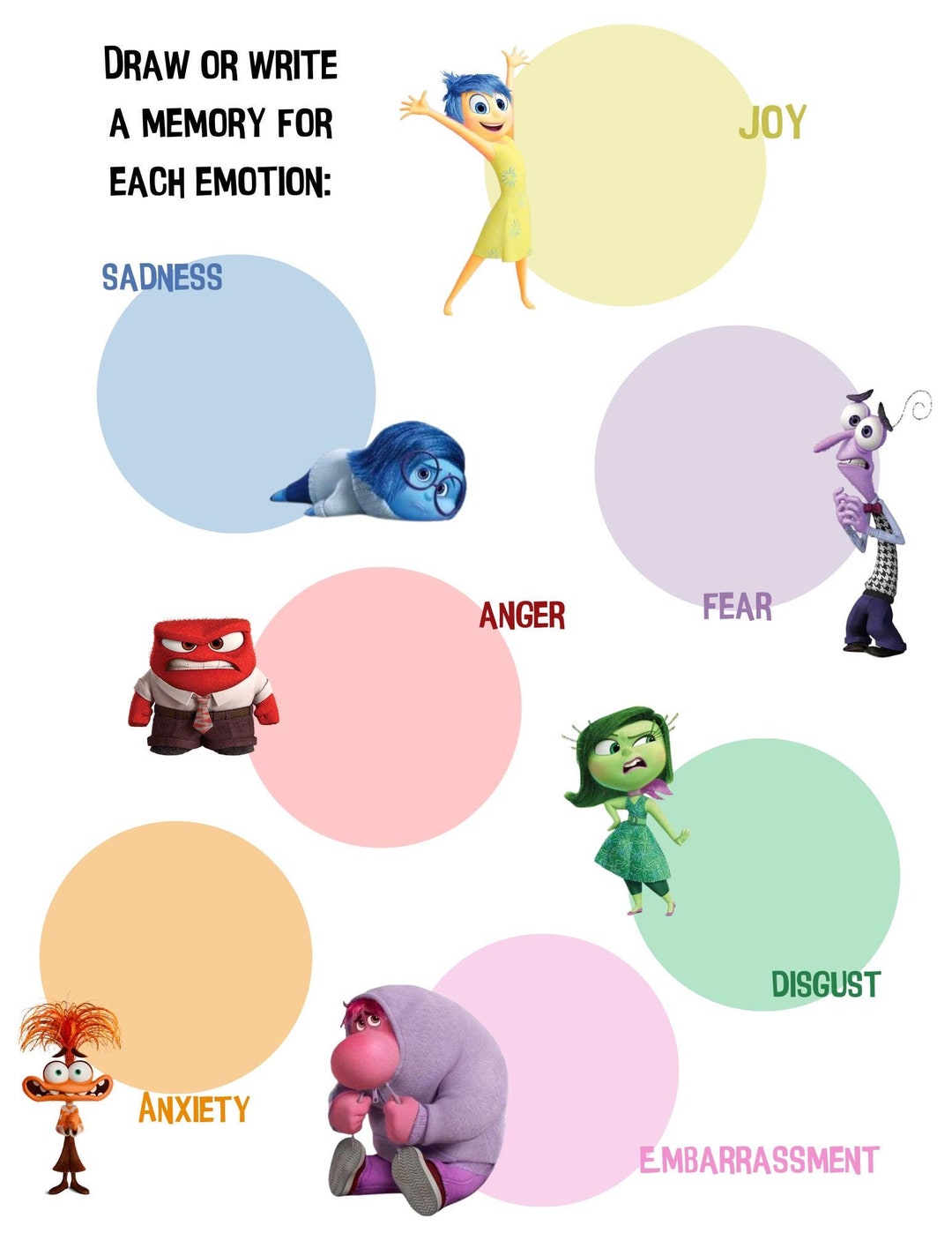 Inside Out SEL Draw A Memory Worksheet Classroom Therapy - Etsy