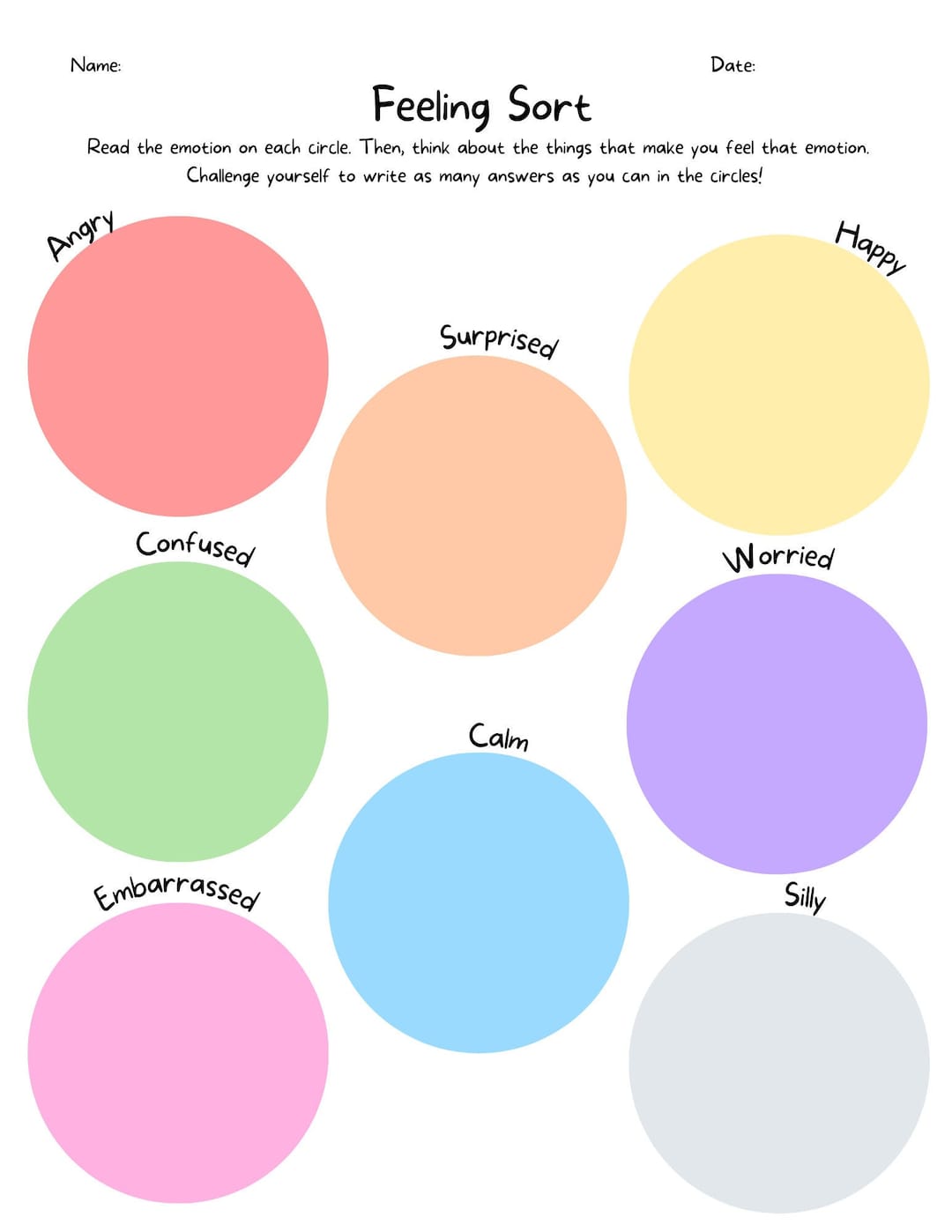Emotional Regulation Feelings Sort SEL Classroom Therapy Worksheet - Etsy