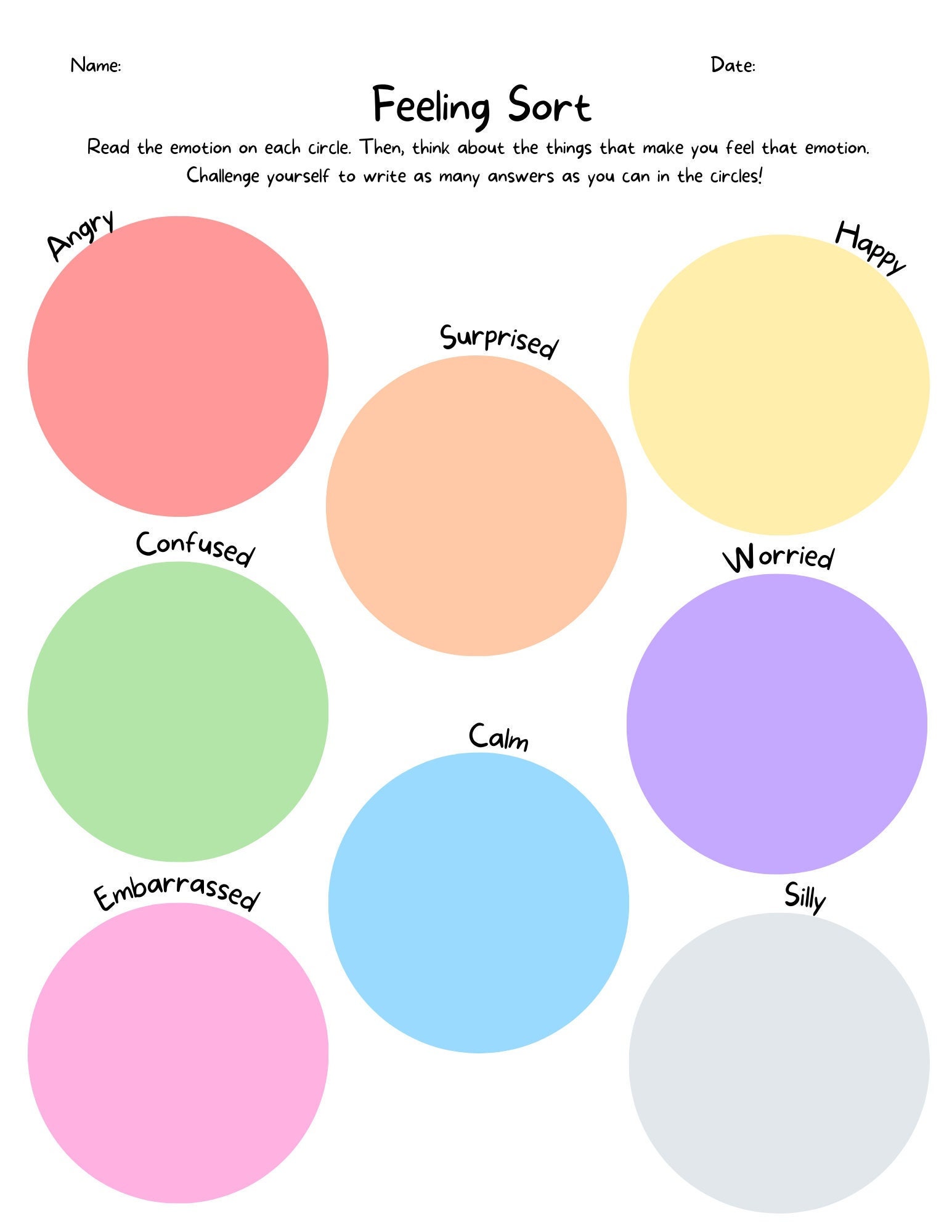 Emotional Regulation Feelings Sort SEL Classroom Therapy Worksheet - Etsy