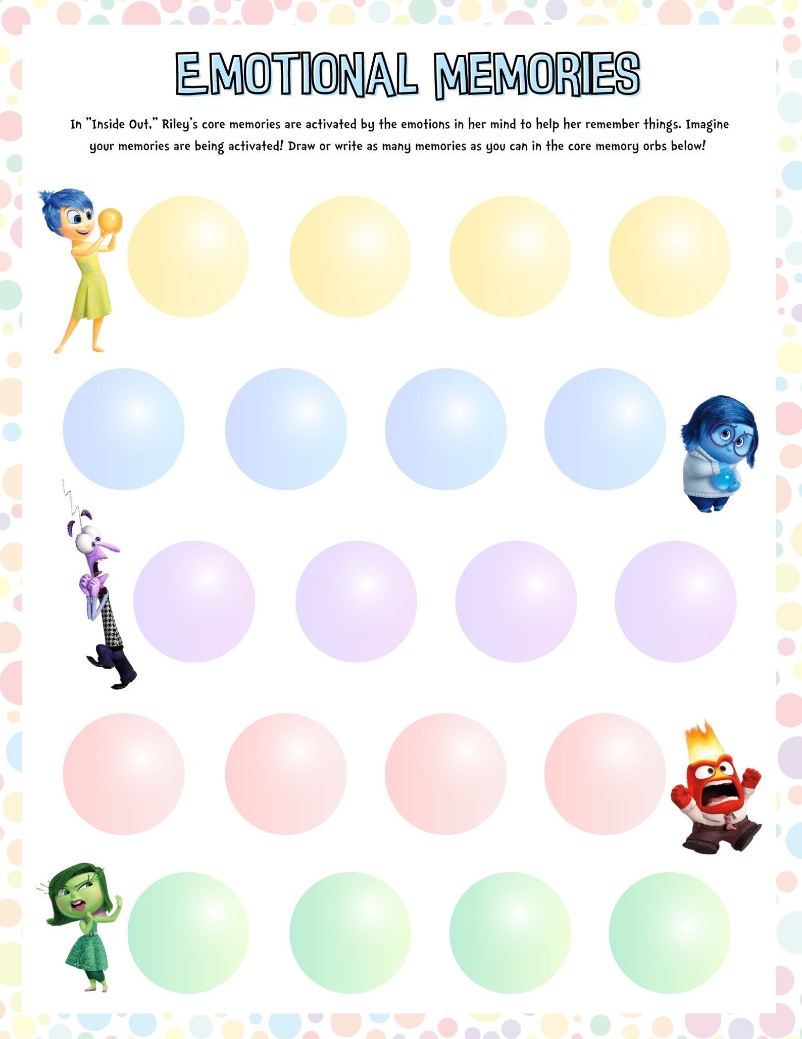 Inside Out Emotional Memories SEL Worksheet - Etsy