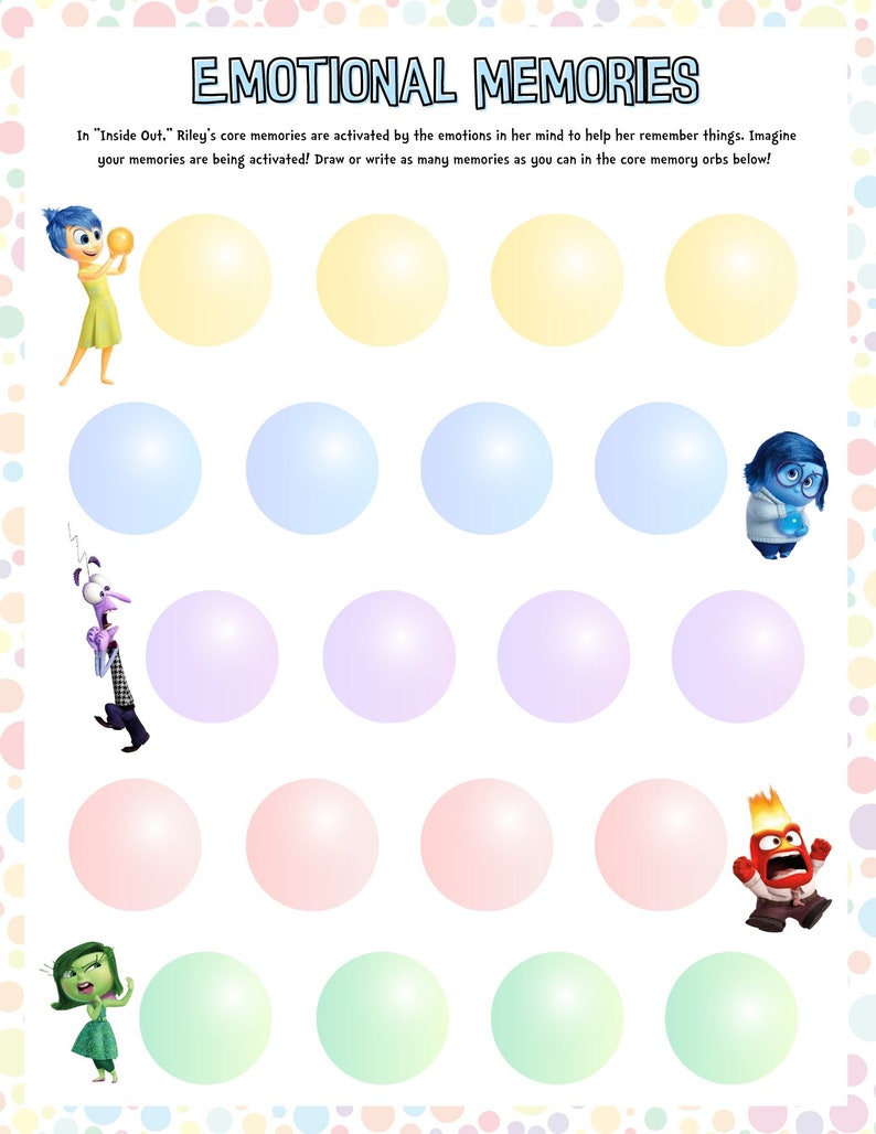 Inside Out Emotional Memories SEL Worksheet - Etsy