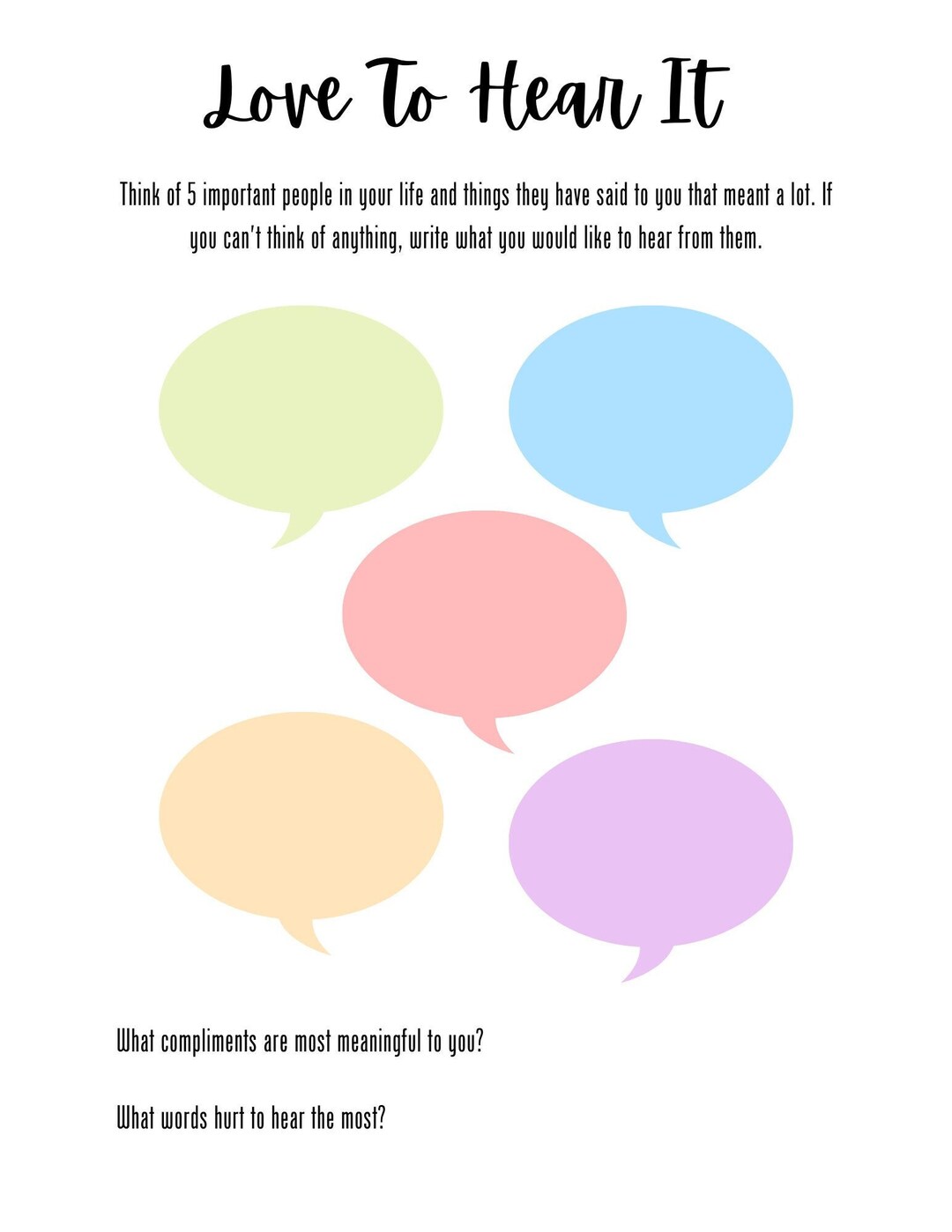 Kids Therapy Compliment Worksheet - Etsy