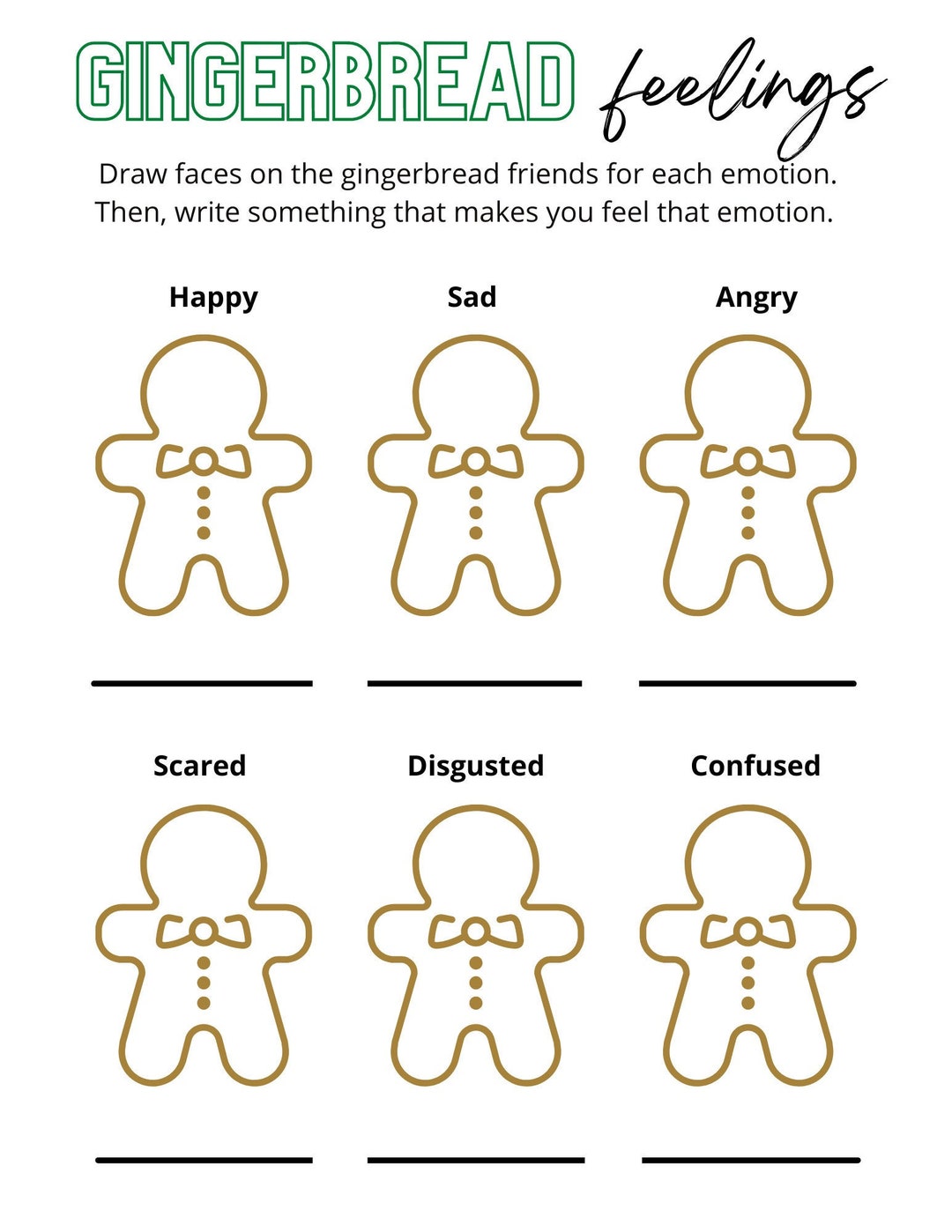 Gingerbread Feelings Therapy Worksheet - Etsy