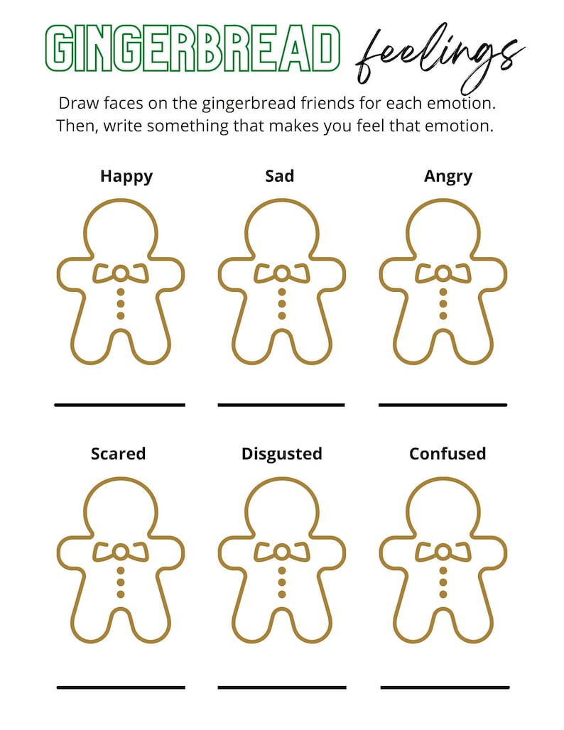 Gingerbread Feelings Therapy Worksheet - Etsy
