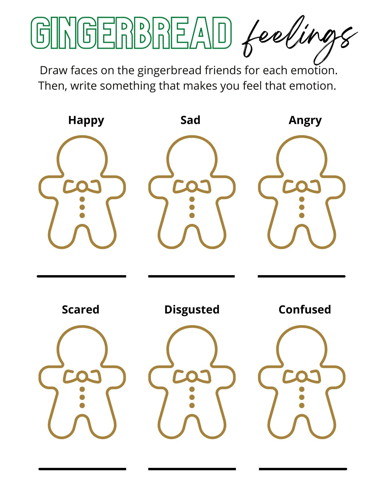 Gingerbread Feelings Therapy Worksheet - Etsy