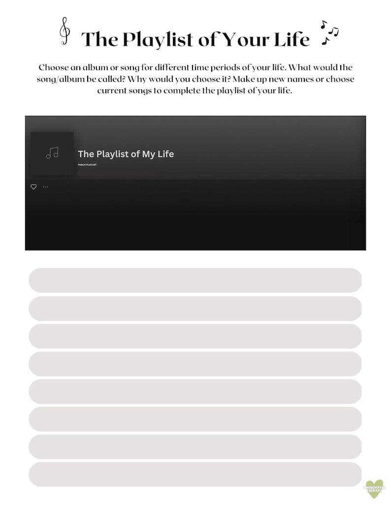 The Playlist of Your Life Therapy Worksheet - Etsy
