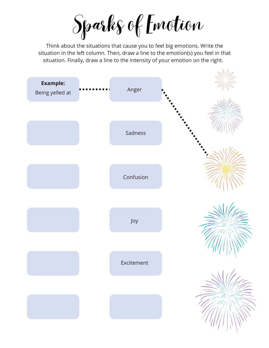 Sparks of Emotion July 4th Therapy Worksheet - Etsy