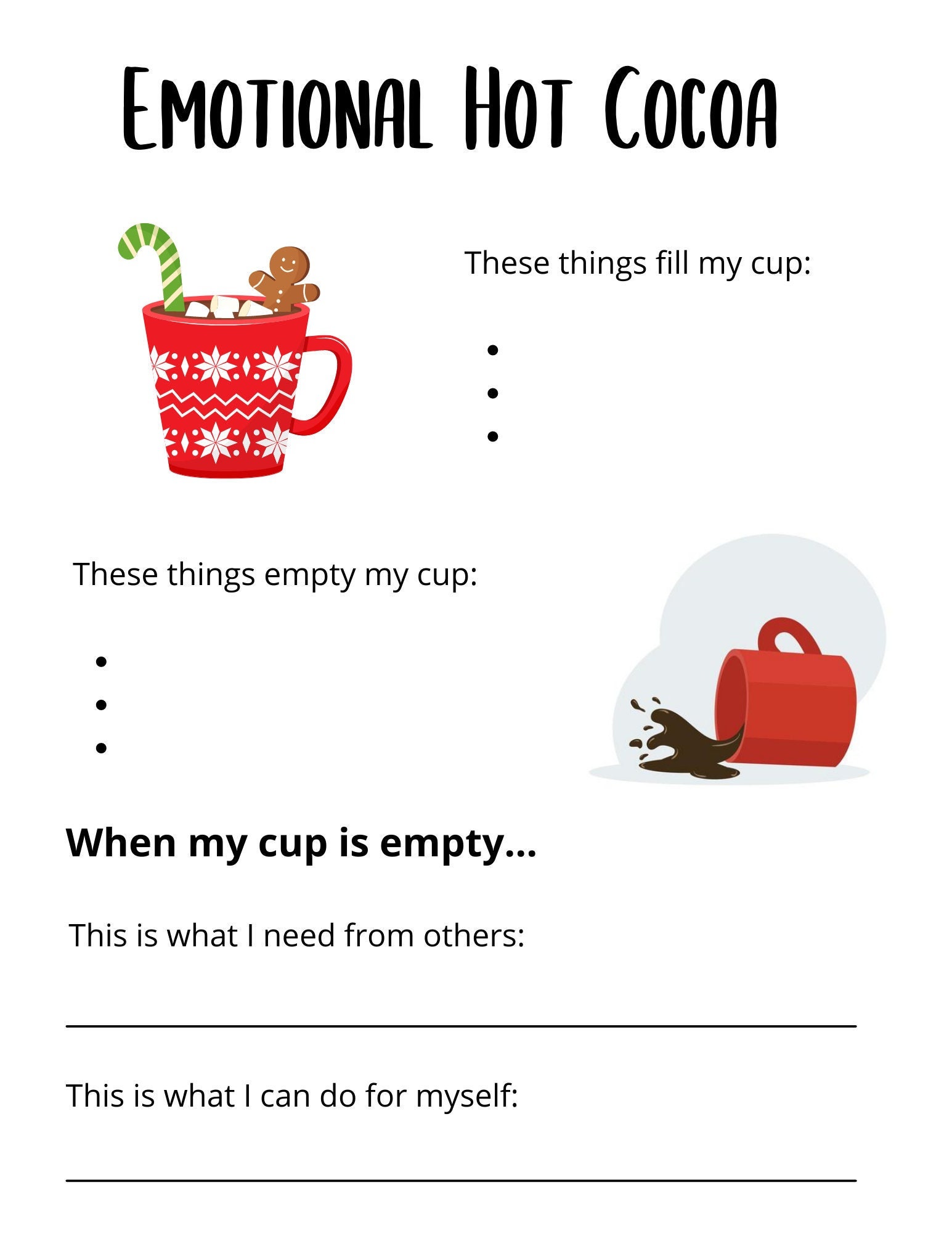 Emotions Hot Cocoa Cup Therapy Worksheet - Etsy