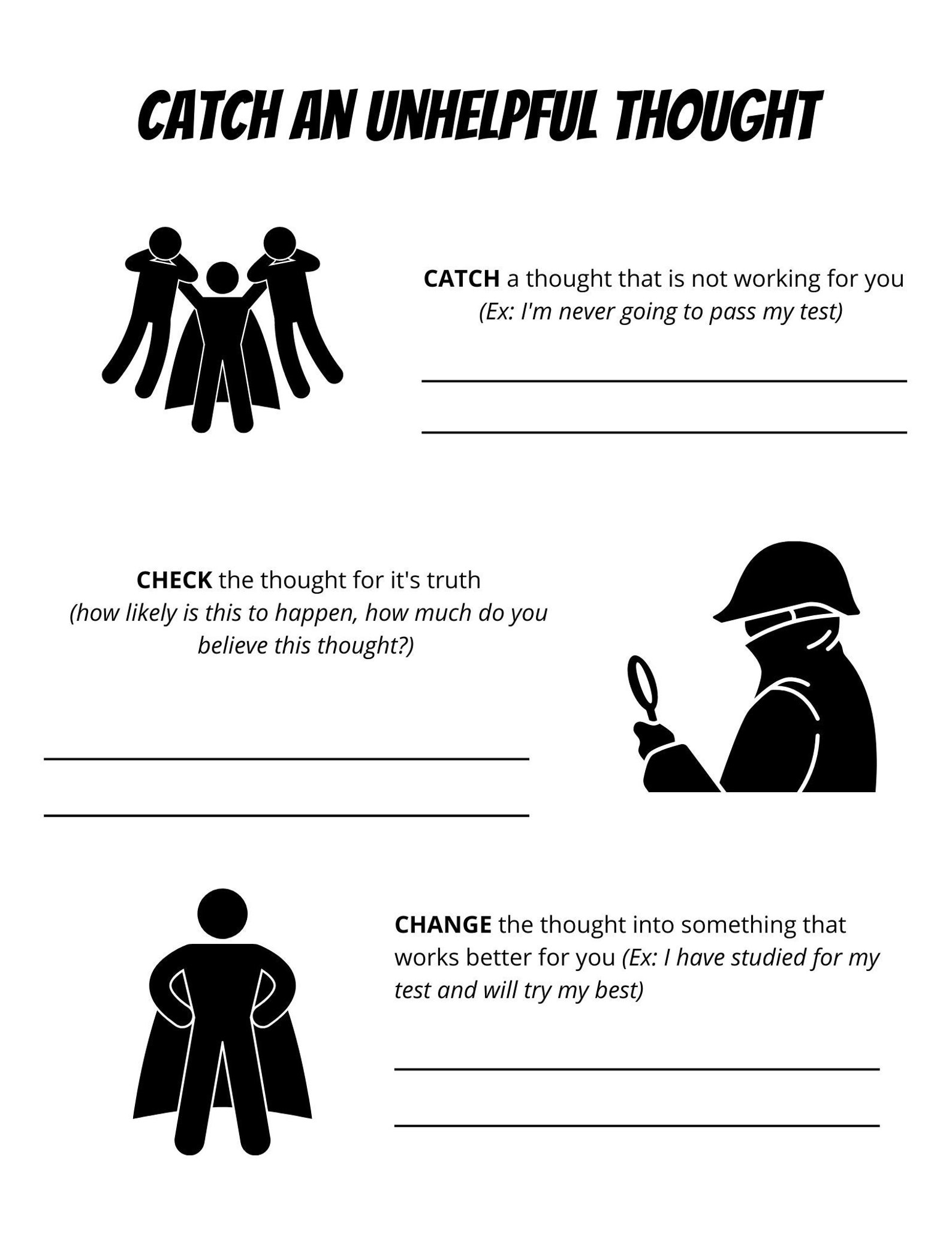 Catching Unhelpful Thoughts CBT Therapy Worksheet - Etsy