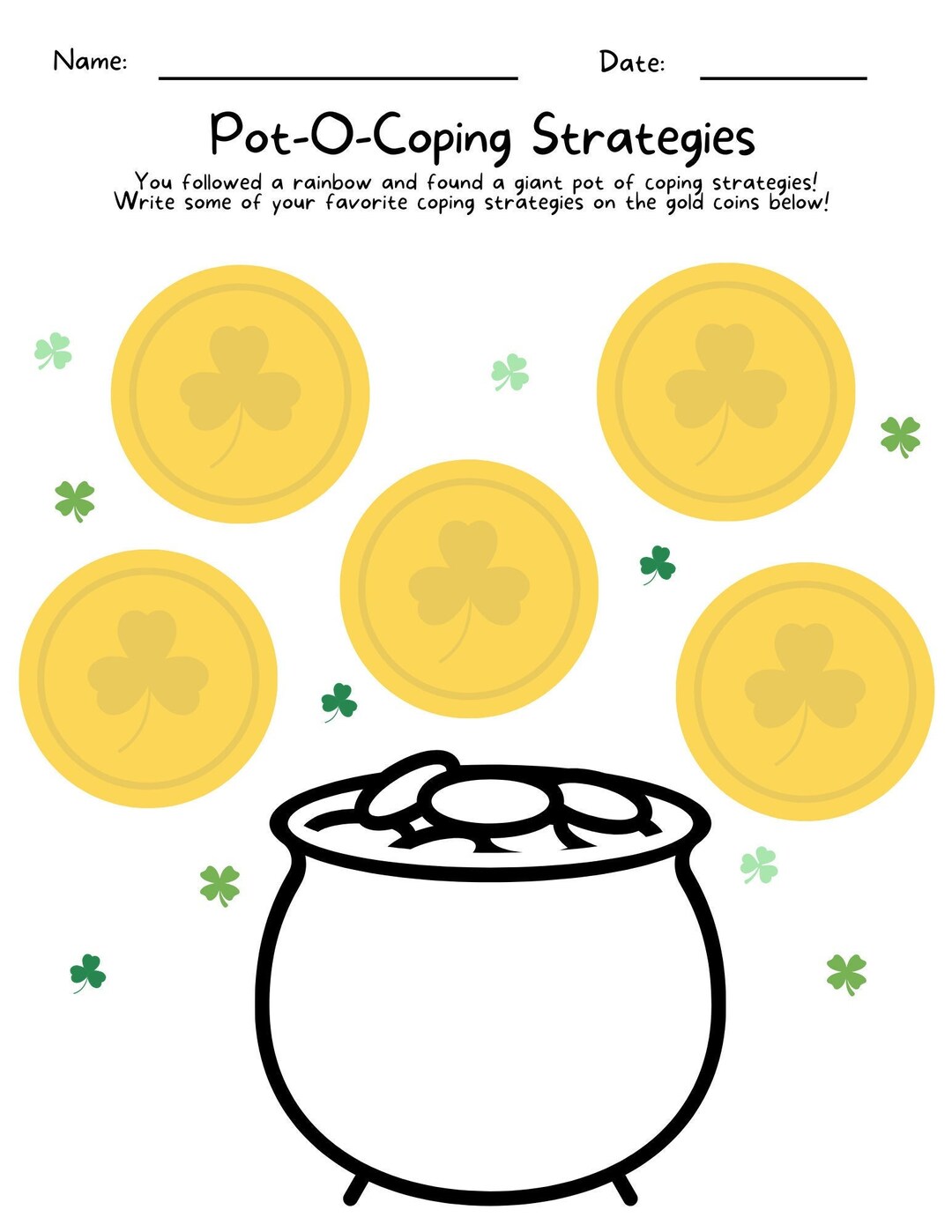 Pot-o-coping Strategies St Patricks Day SEL Classroom Therapy Worksheet ...