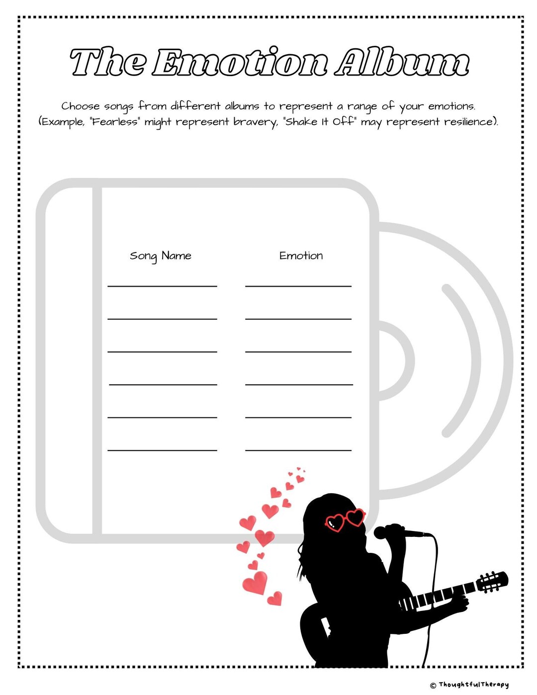 The Emotion Album Taylor Swift SEL Worksheet - Etsy