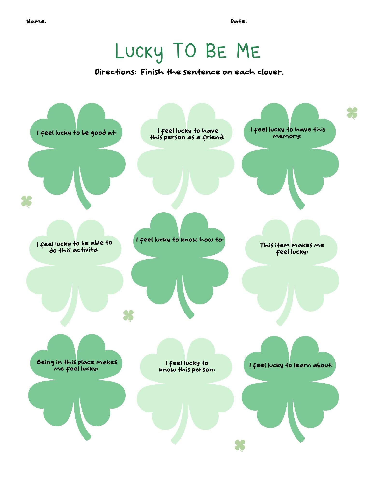Lucky to Be Me St Patricks Day SEL Classroom Therapy Worksheet - Etsy