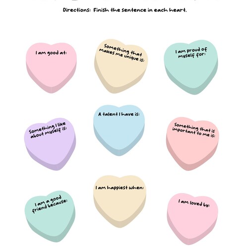 Self-love Sweethearts Valentine's Day Therapy Worksheet - Etsy