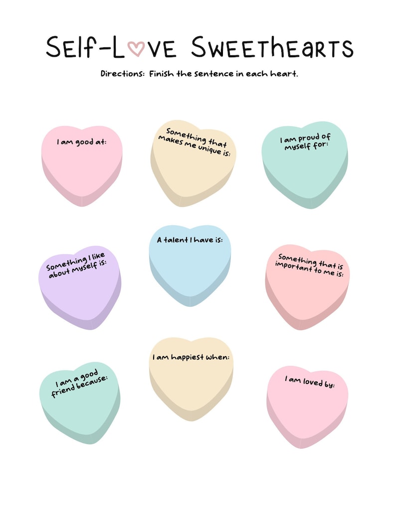 Self-love Sweethearts Valentine's Day Therapy Worksheet - Etsy