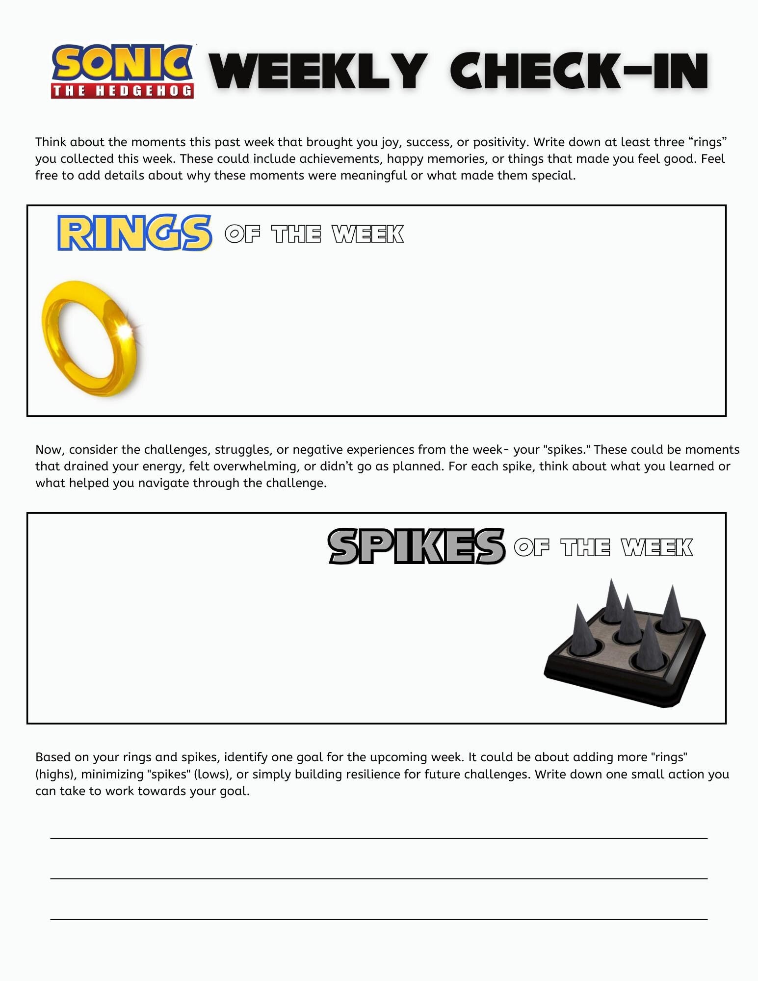 Sonic Weekly Check-in SEL Worksheet Therapy Highs & Lows of the Week - Etsy