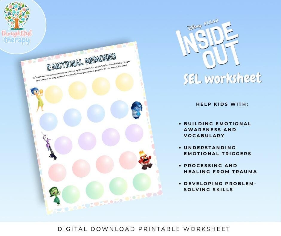 Inside Out Emotional Memories SEL Feelings Worksheet for Therapists ...