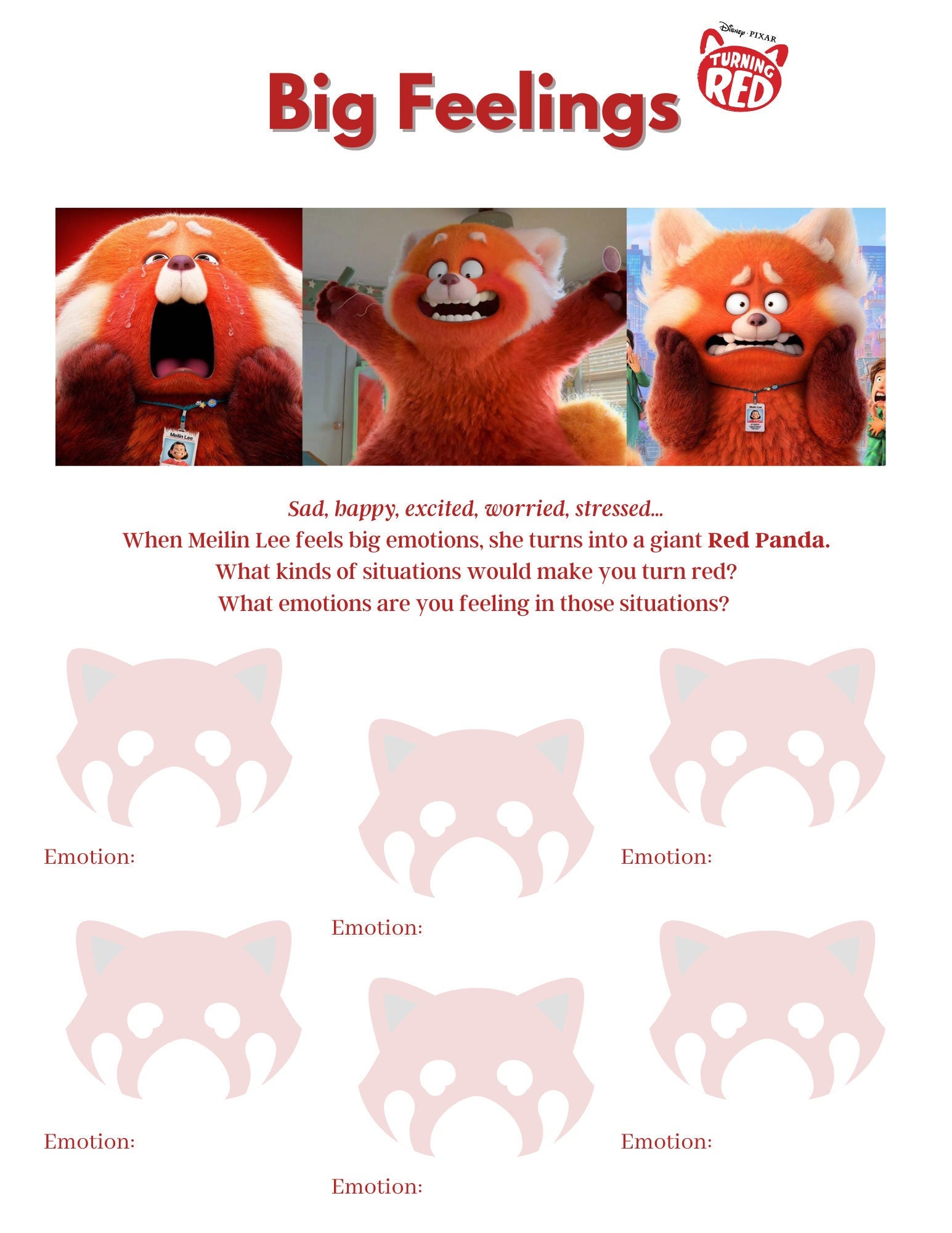 Turning Red Big Feelings Therapy Worksheet - Etsy