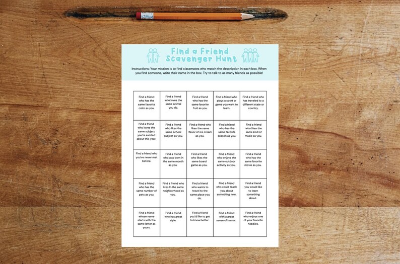 Find A Friend Classroom Social Scavenger Hunt - Etsy