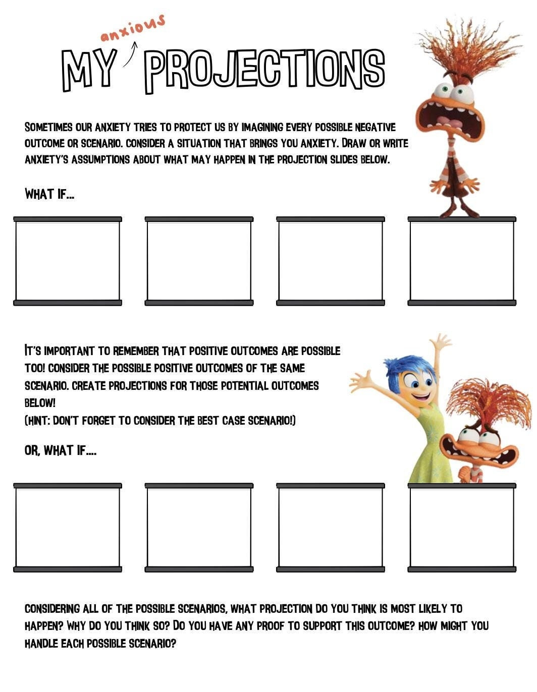 Inside Out 2 Anxiety Thought Challenging SEL Worksheet - Etsy