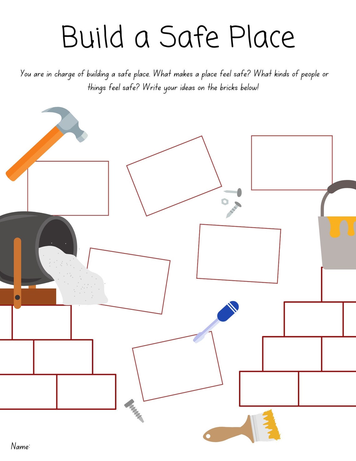 Build a Safe Place SEL Therapy/classroom Worksheet - Etsy