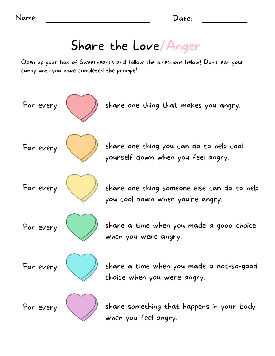 Share the Love Anger SEL Classroom/therapy Game Worksheet - Etsy