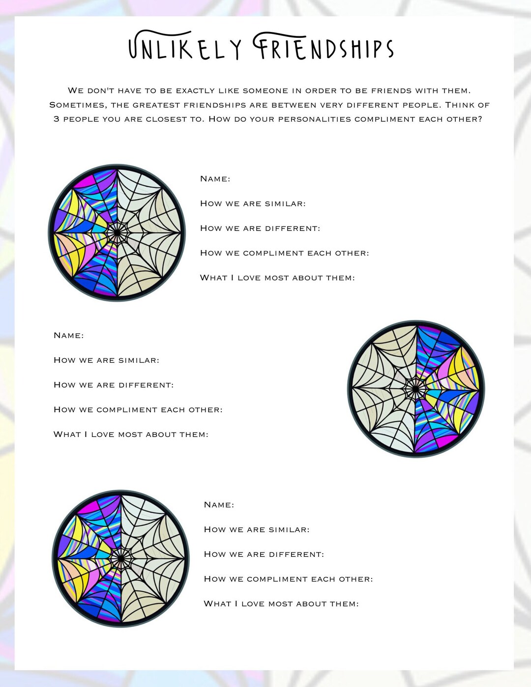 SEL Friendship Worksheet- 'wednesday' Theme - Etsy