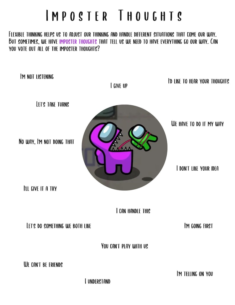 Among Us Flexible Thinking Therapy Worksheet - Etsy