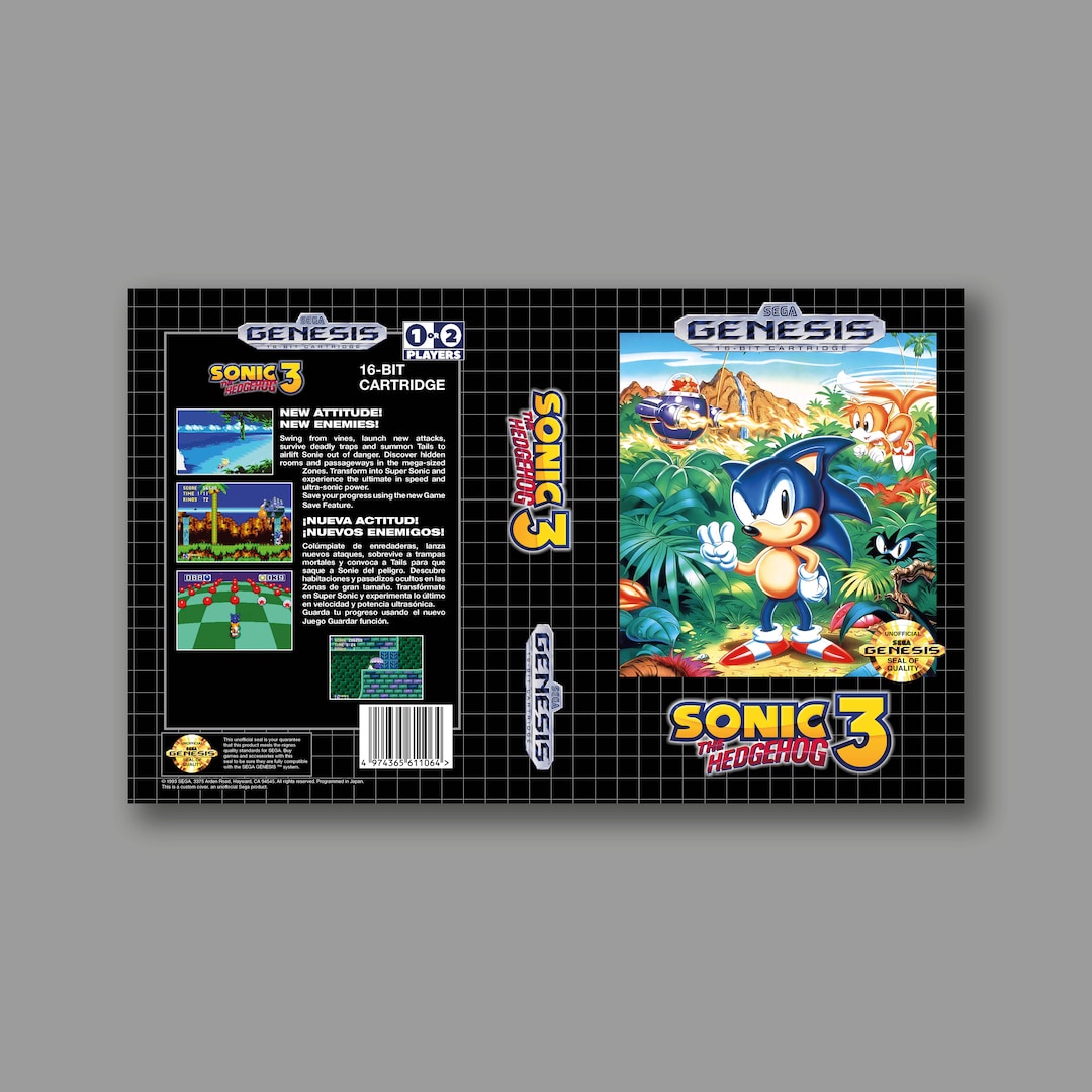 Replacement Cover - Sonic 3 (US Version) - SEGA Genesis Replacement Custom Game Cover - High ...
