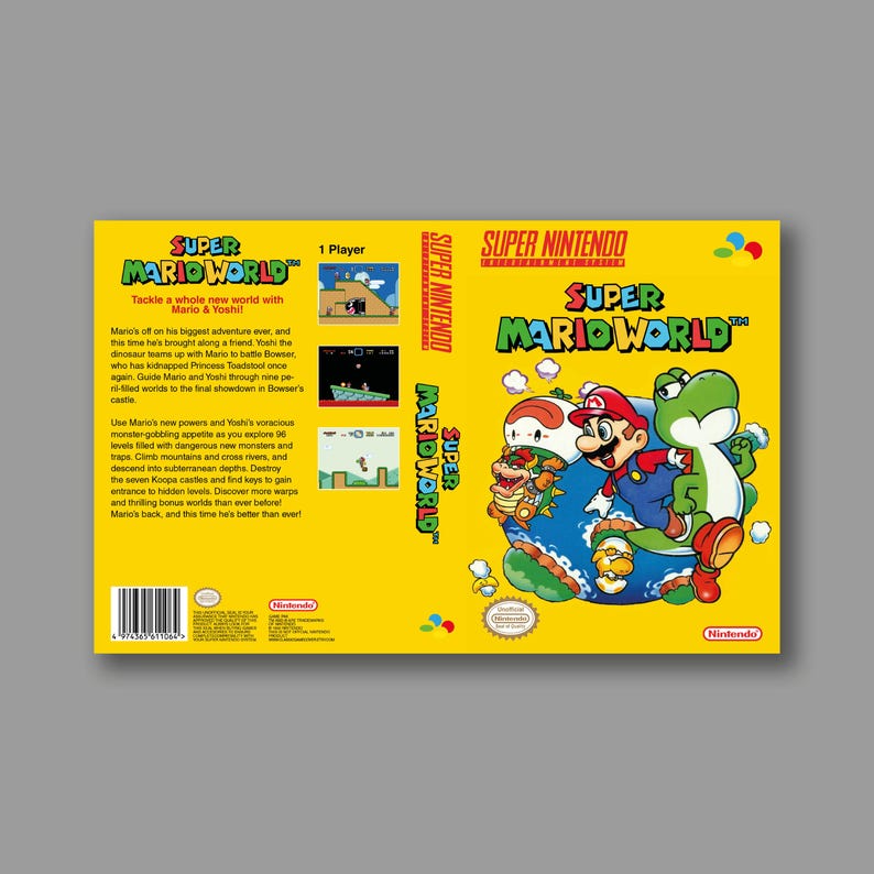 Replacement Cover Super Mario World Super Nintendo Replacement Custom ...