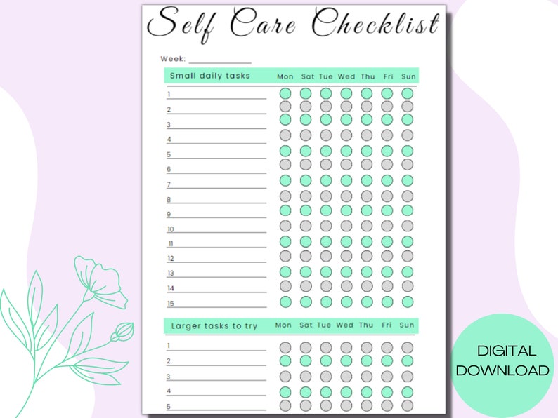 Self Care Checklist Printable PDF Daily Checklist Mental - Etsy