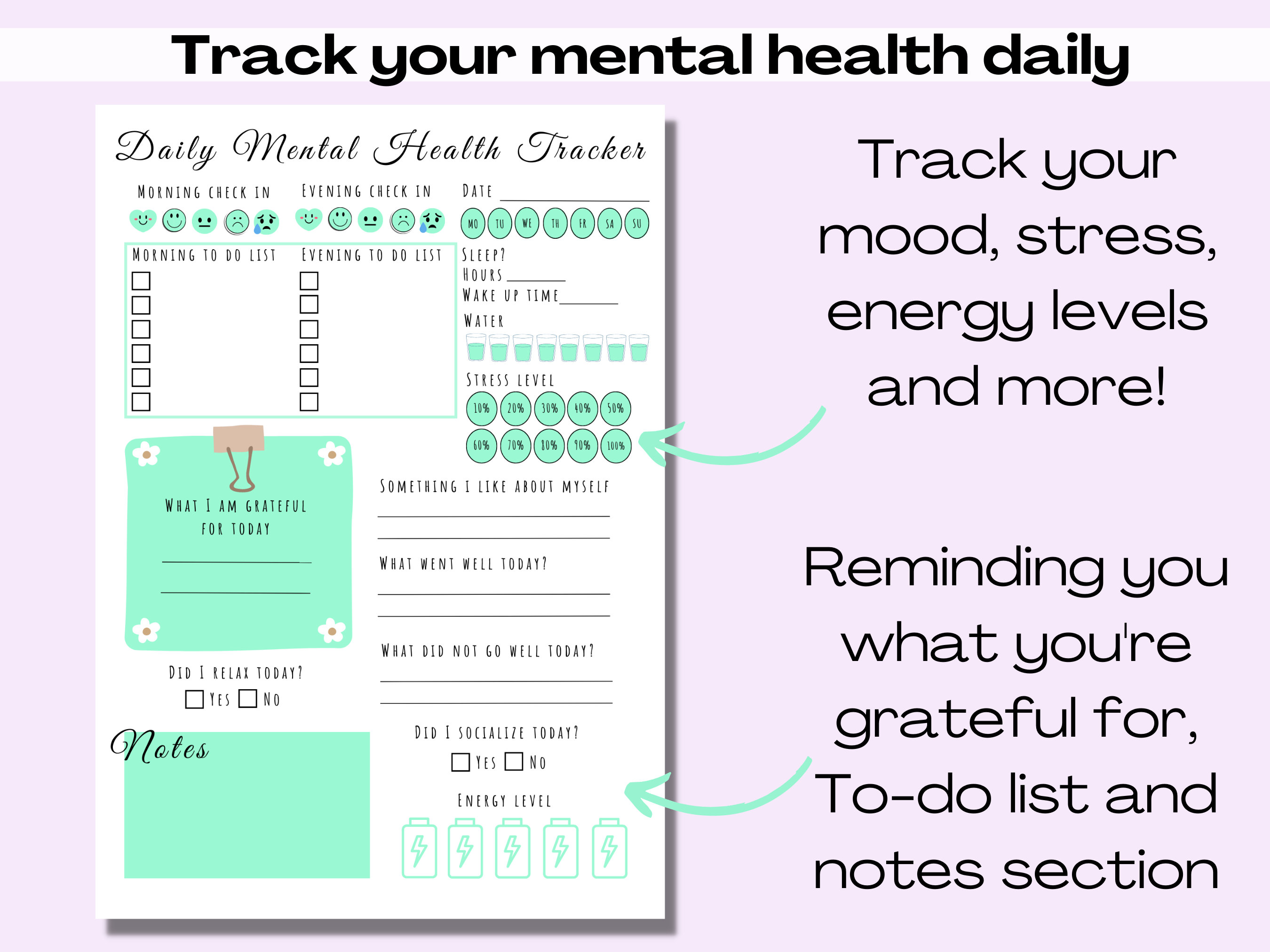 Daily Mental Health Tracker | Printable PDF | Daily Mood Tracker | Mood ...